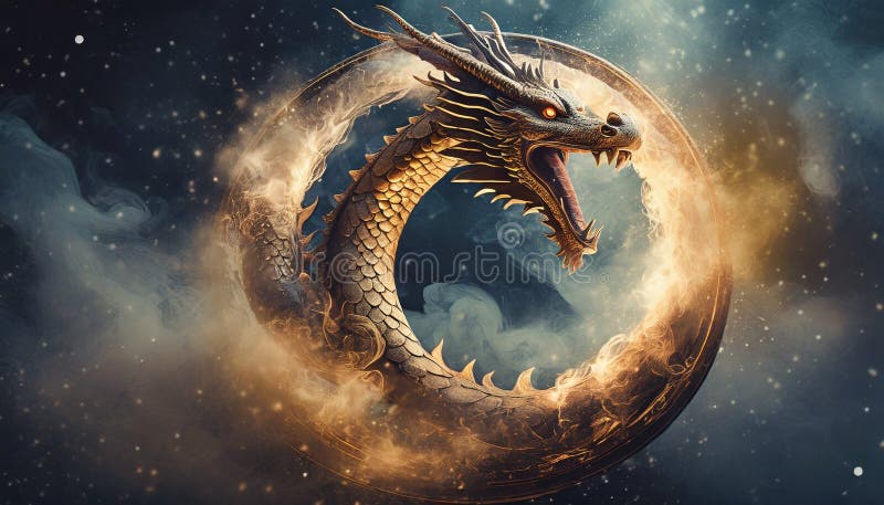 Dragon in Mist and in a Circle of Fire Stock Illustration ...