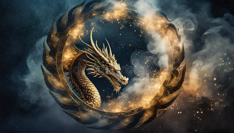 Dragon in Mist and in a Circle of Fire Stock Illustration ...