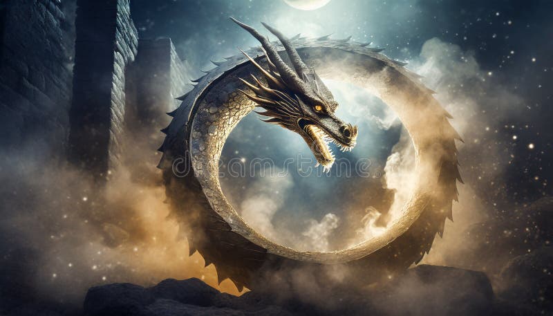 Dragon in Mist and in a Circle of Fire Stock Illustration ...