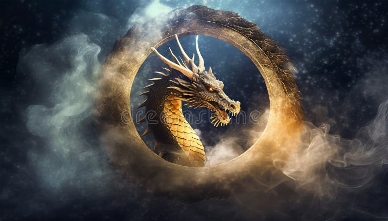 Dragon in Mist and in a Circle of Fire Stock Illustration ...