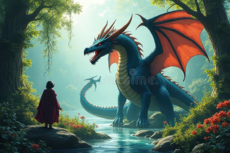 Dragon Monster in a Fantasy Landscape Stock Illustration - Illustration ...