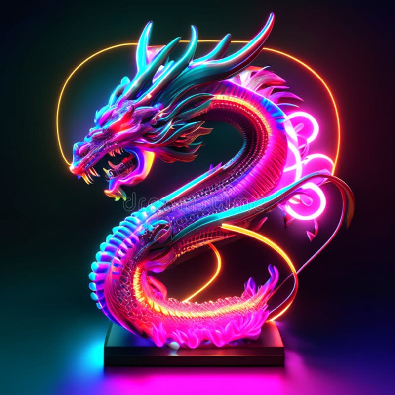 Dragon in Neon Light. 3d Rendering, 3d Illustration Stock Illustration ...