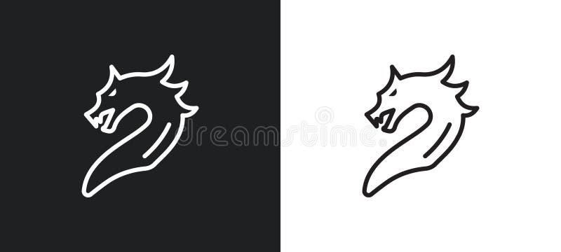 Dragon Outline Icon in White and Black Colors. Dragon Flat Vector Icon ...