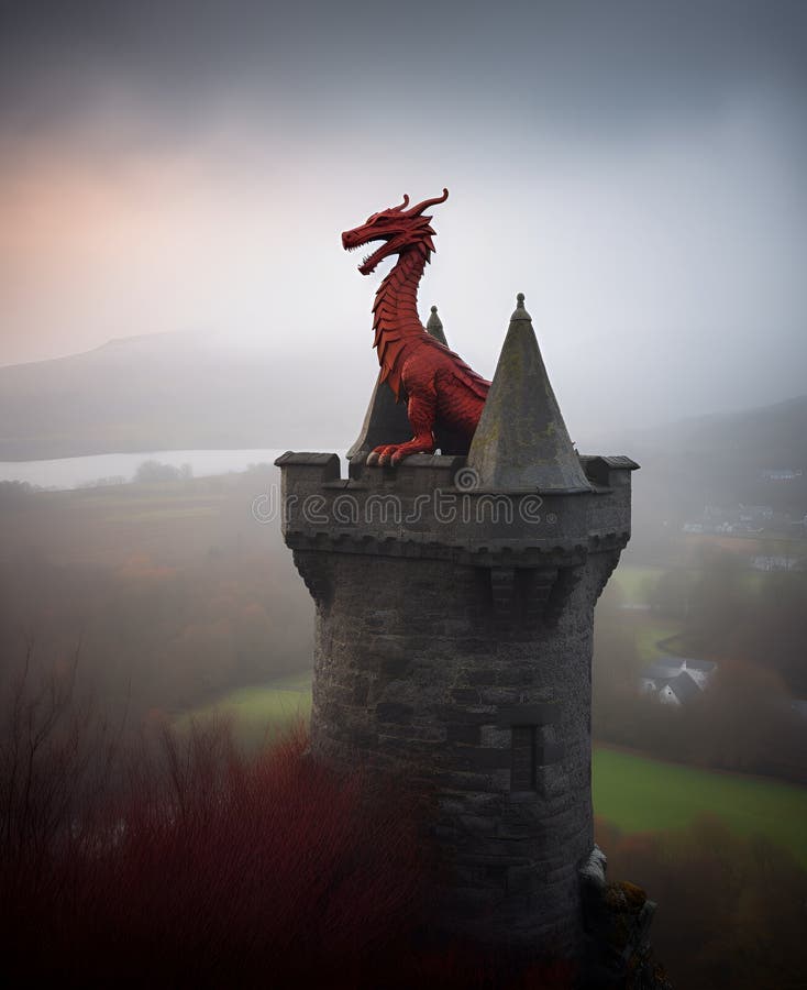 Dragon Overlook - Y Ddraig Goch Stock Illustration - Illustration of ...