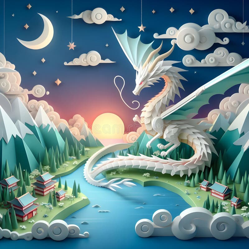 Dragon in Paper Art Work 3D, Minimalistic Higly Detailed. Stock ...
