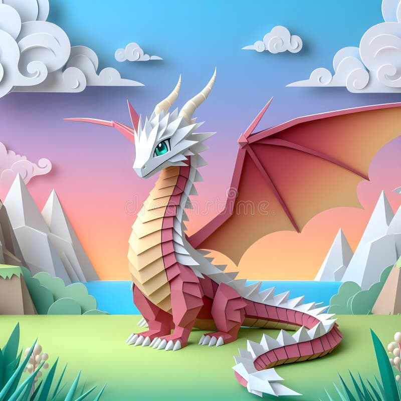 Dragon in Paper Art Work 3D, Minimalistic Higly Detailed. Stock ...