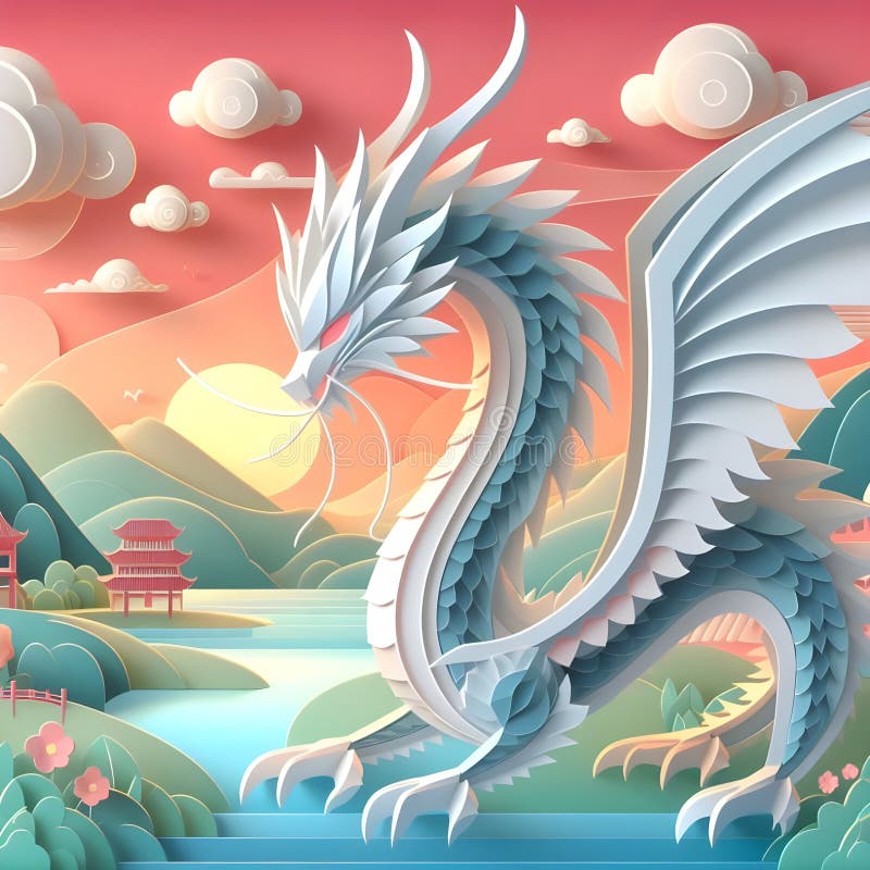 Dragon in Paper Art Work 3D, Minimalistic Higly Detailed. Stock ...