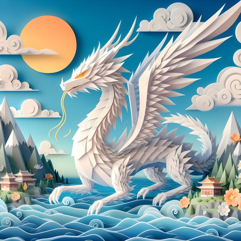 Dragon in Paper Art Work 3D, Minimalistic Higly Detailed. Stock ...
