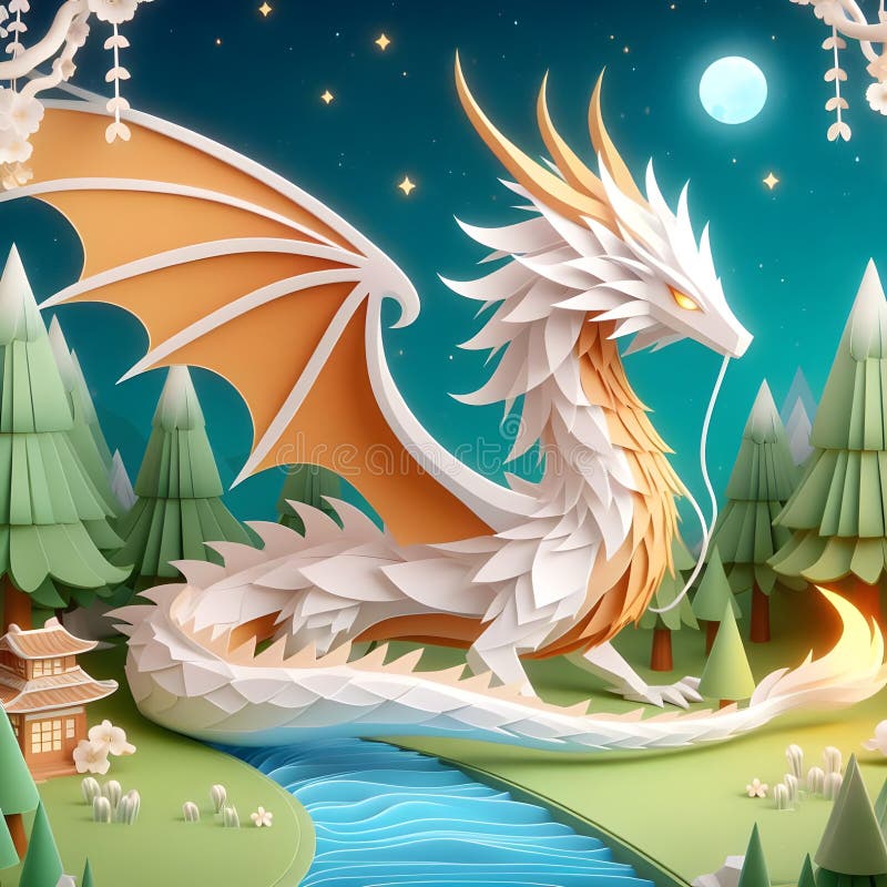 Dragon in Paper Art Work 3D, Minimalistic Higly Detailed. Stock ...