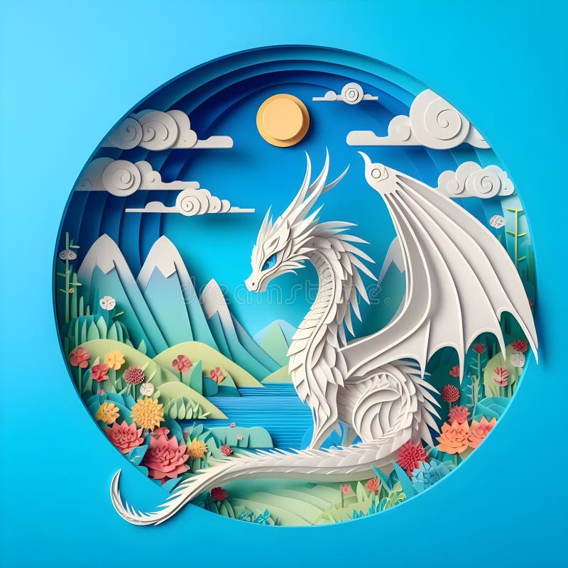 Dragon in Paper Art Work 3D, Minimalistic Higly Detailed. Stock ...