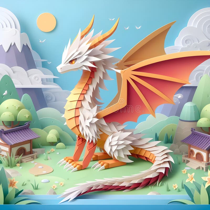 Dragon in Paper Art Work 3D, Minimalistic Higly Detailed. Stock ...