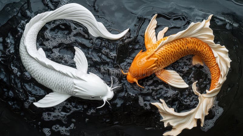 Dragon and Phoenix Koi Carp Stock Photo - Image of wave, black: 370661522