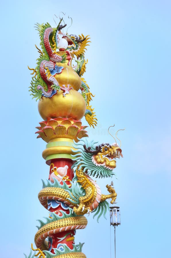 Dragon pole in joss house stock image. Image of detail - 32788699