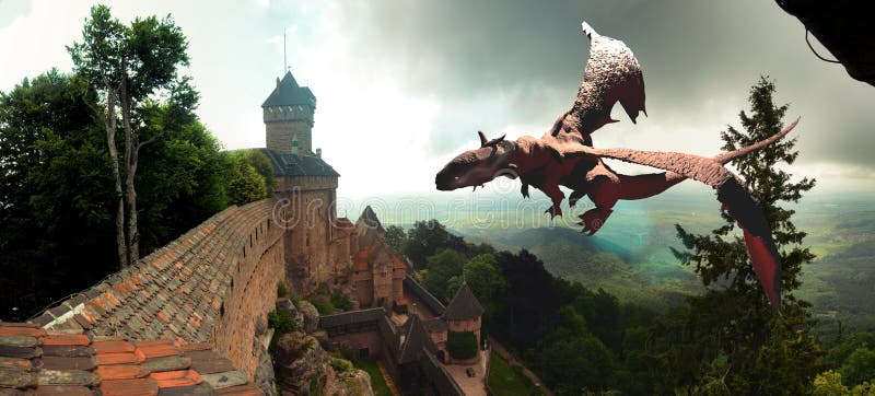 Dragon protecting castle stock illustration. Illustration of antiquity ...