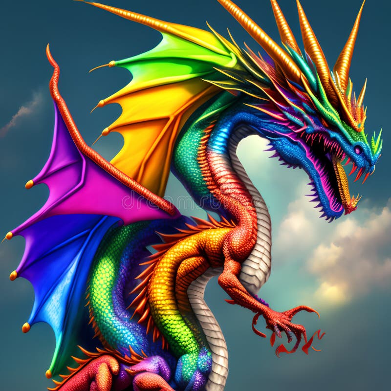 Dragon of Rainbow, Generative AI Illustration Stock Illustration ...