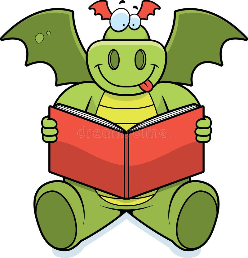 Dragon Reading stock vector. Illustration of book, happy - 14026339