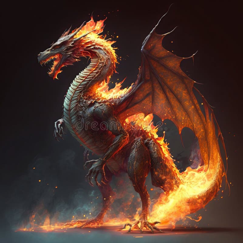 Dragon Reptile Burning Fire. Generative AI Stock Illustration ...