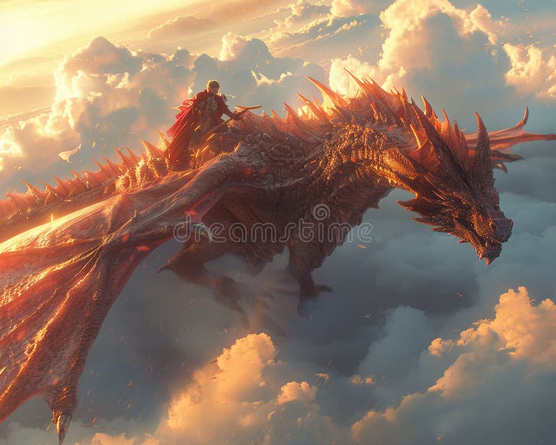 Dragon Riders Soaring Above Clouds Stock Photo - Image of thrill ...