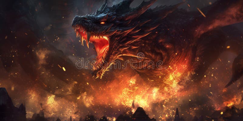 The Dragon is Rising from the Flame with AI Generated. Stock ...