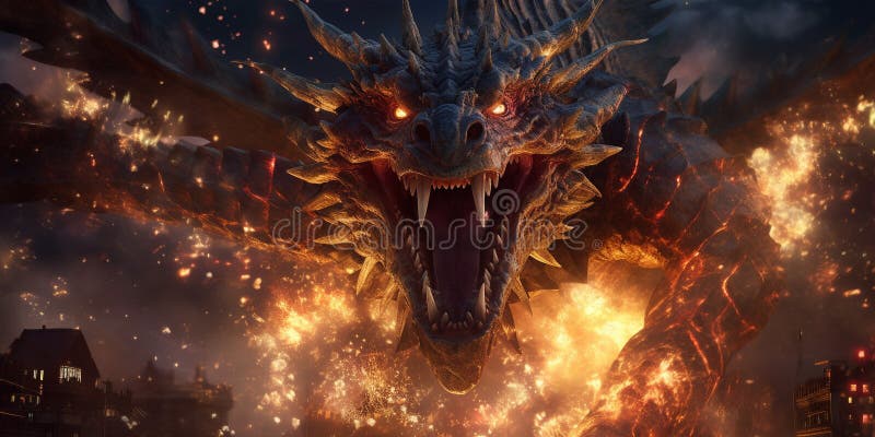 The Dragon is Rising from the Flame with AI Generated. Stock ...