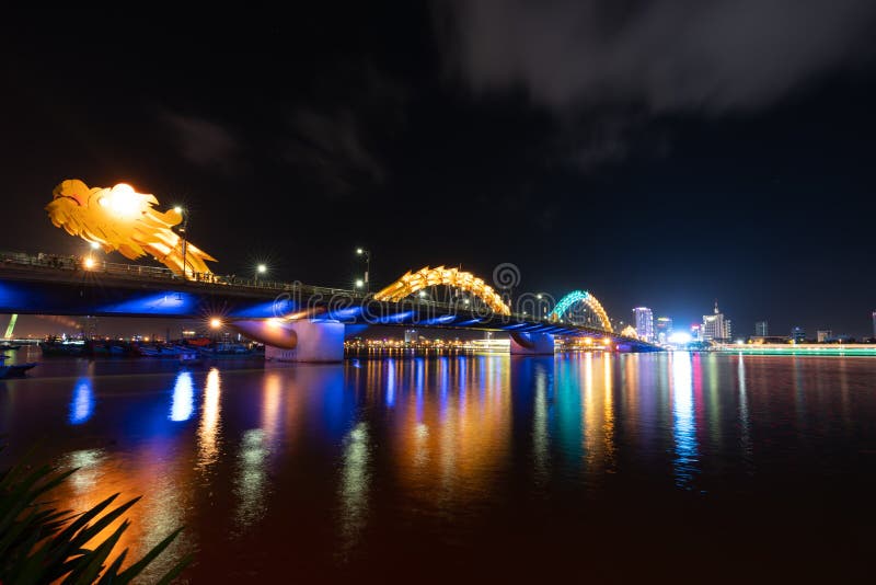 Dragon River Bridge Rong Bridge in Da Nang, Stock Photo - Image of dusk ...