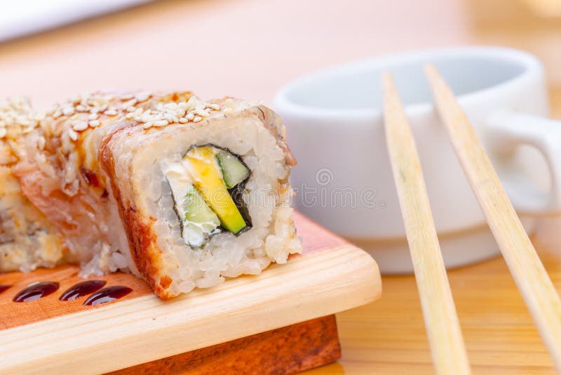 Dragon roll with ell stock photo. Image of dinner, food - 61466436