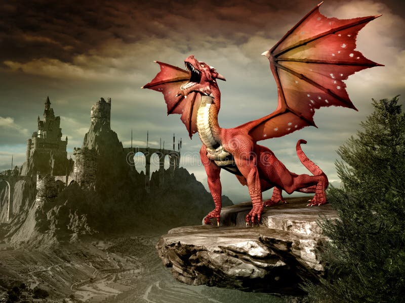 Dragon rouge sur la roche illustration stock. Illustration du foncé ...