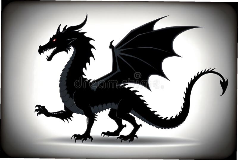 Dragon Running through Old Western Landscape, Outline, Silhouette Stock ...