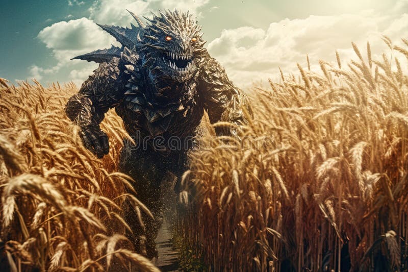 Dragon Running in a Wheat Field Illustration Generative Ai Stock ...