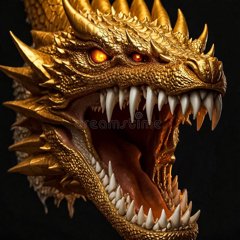 The Dragon S Head that Roars. Golden Dragon with Teeth and Open Mouth ...