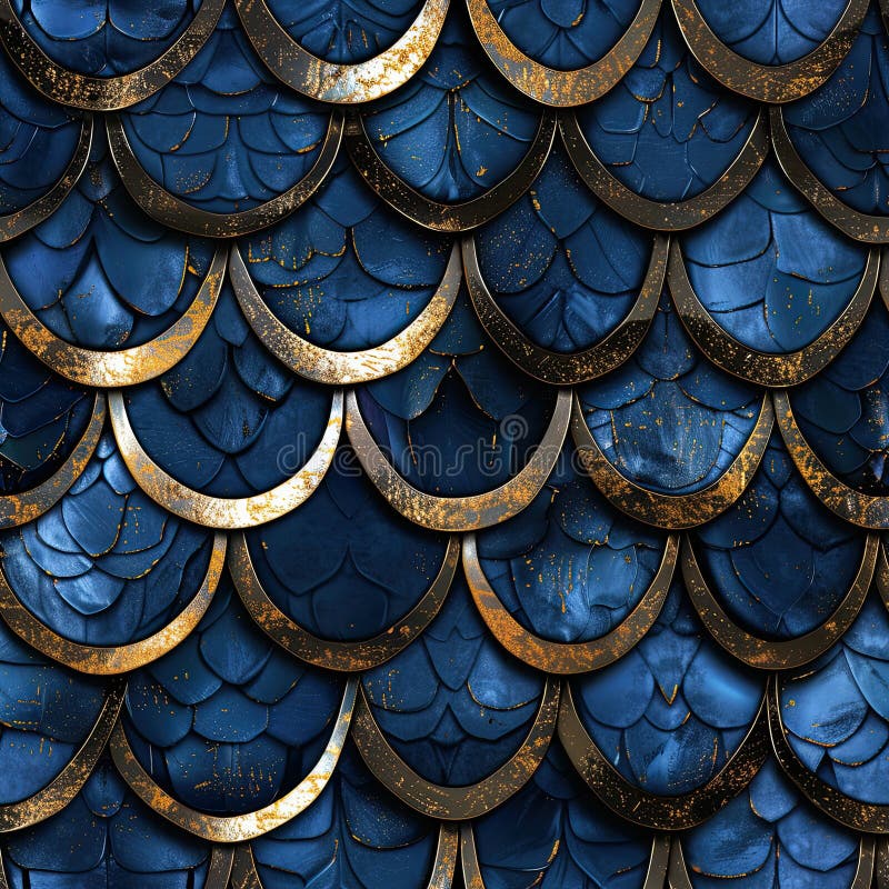 Dragon Scales in Metallic Blue Outlined in Gold (repeat Pattern) Stock ...