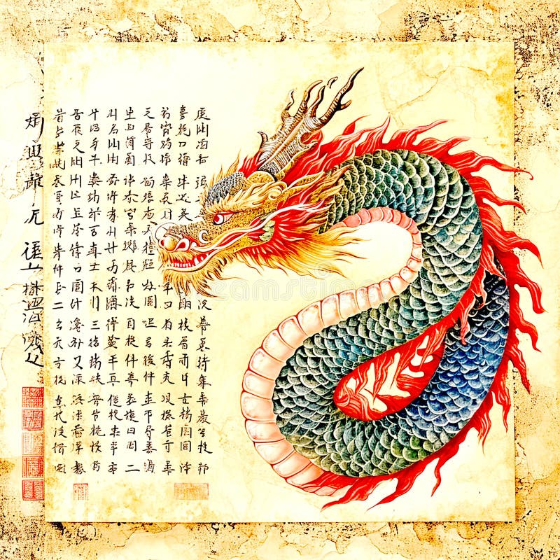 Dragon with a Scroll, Chinese New Year, Generative AI Stock ...