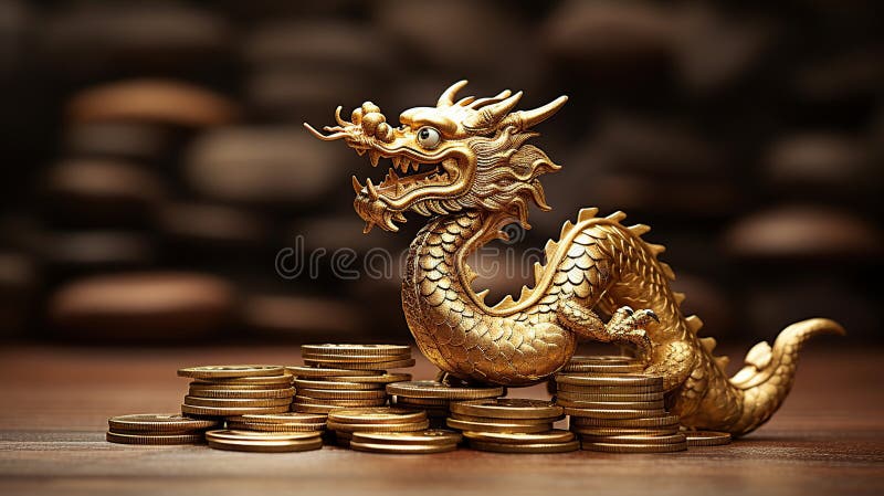 Dragon with Several Gold Coins Stock Illustration - Illustration of ...