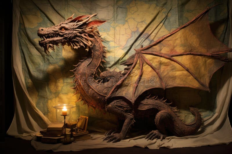 A Dragon Shadow Puppet Against a Backdrop of Antique Maps Stock Image ...