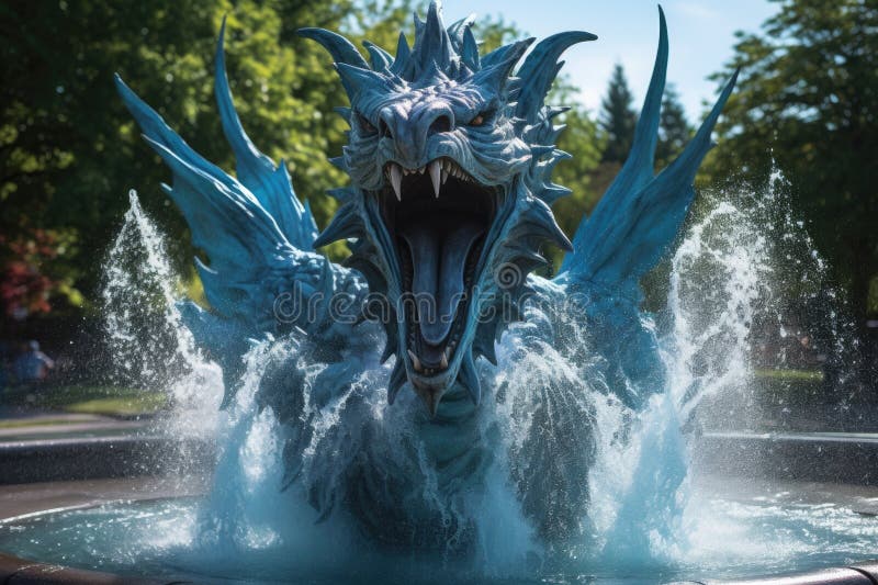A Dragon-shaped Water Splash Rising from a Water Fountain Stock Photo ...