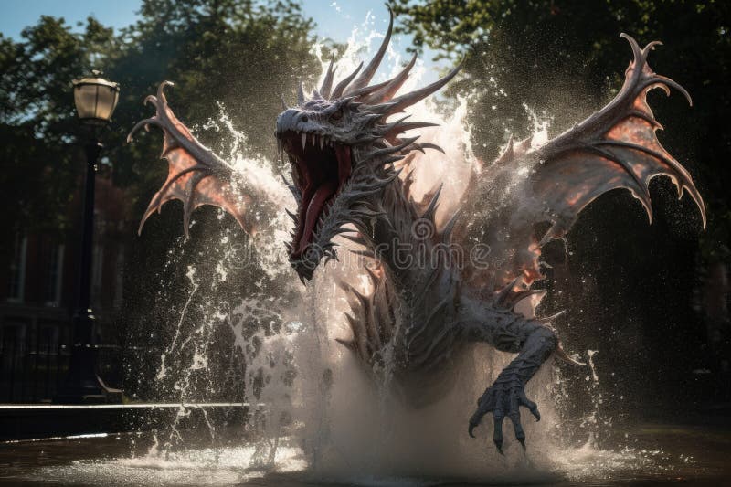 A Dragon-shaped Water Splash Rising from a Water Fountain Stock Image ...