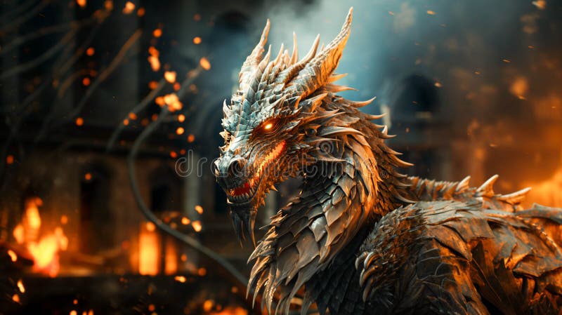 A Dragon with Sharp Spikes and Glowing Eyes, Dragon with Sharp Stock ...