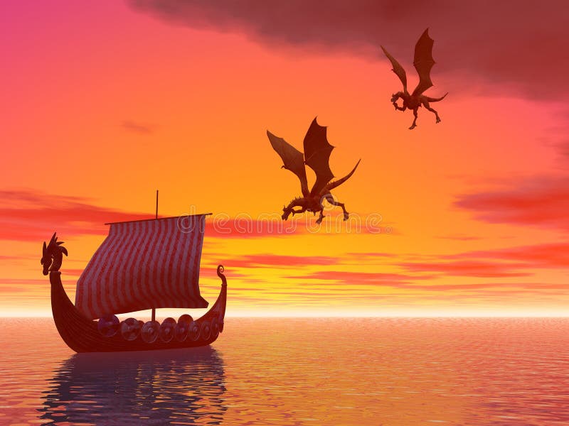 Dragon ship dragons stock illustration. Illustration of discover - 4846284