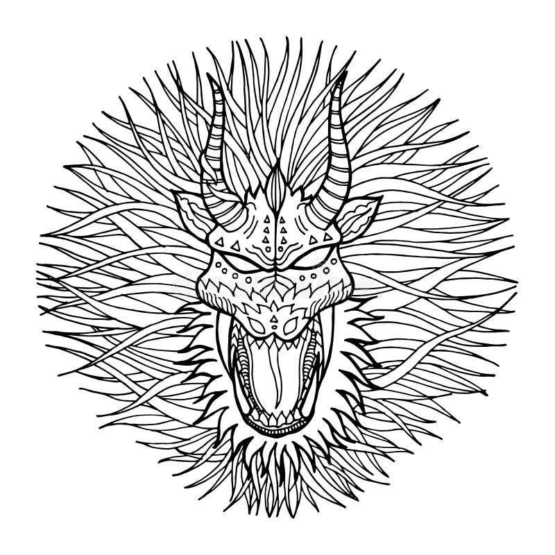 Dragon Sign Symbol Logo, Circle Round Shape, Hand Drawn Vector Stock ...