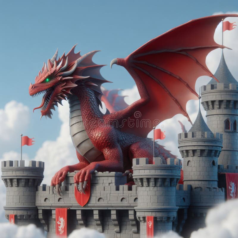A Dragon Sitting on a Castle. Stock Illustration - Illustration of ...