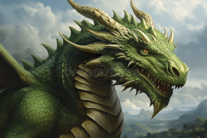 Dragon Sitting in the Green Forest Nature Stock Illustration ...