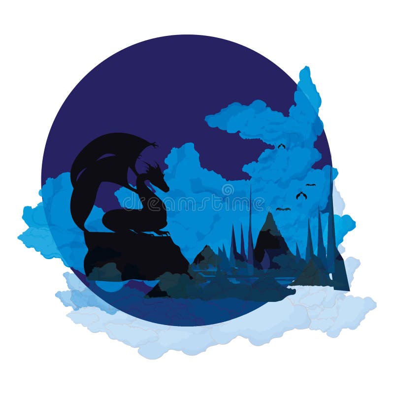 Dragon Sitting on Mountain. Vector Illustration Decorative Design Stock ...