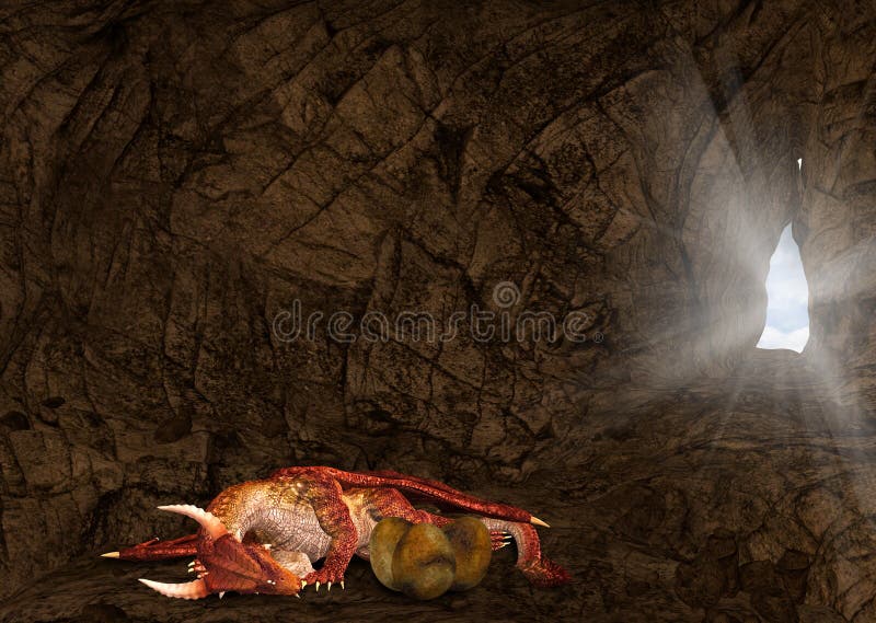 Dragon Sleeping Lair Cave Illustration Rojo Stock de ilustración ...