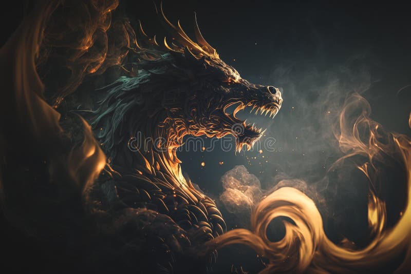 Dragon Smoke and Fire in the Sky. Generative AI Stock Illustration ...