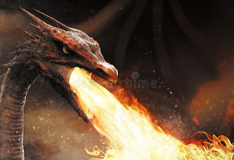 Dragon spitting fire stock illustration. Illustration of fantasy - 65434299
