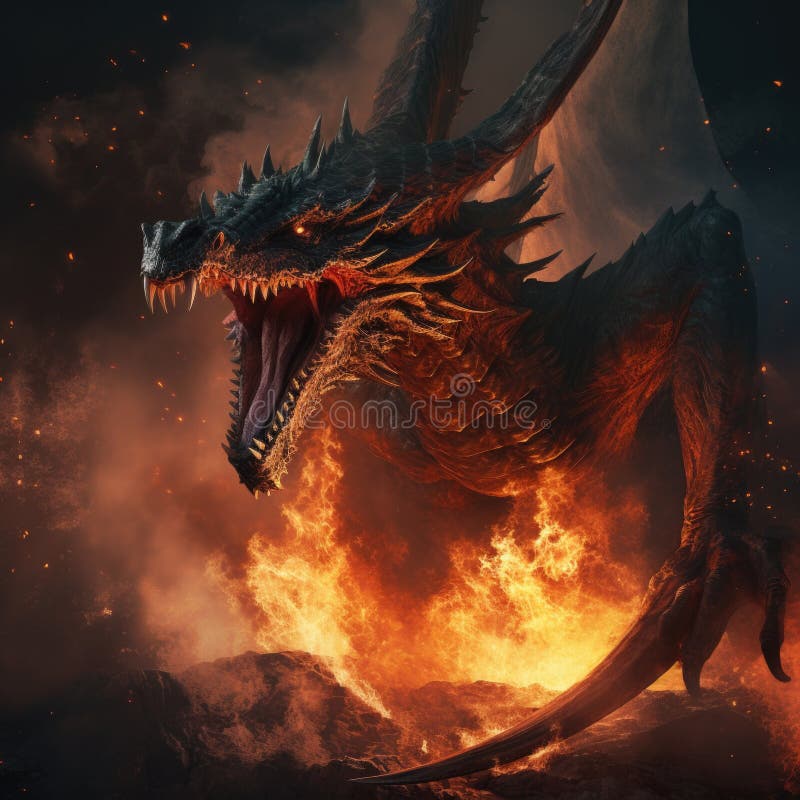 Red dragon spitting fire stock vector. Illustration of beast - 277377470