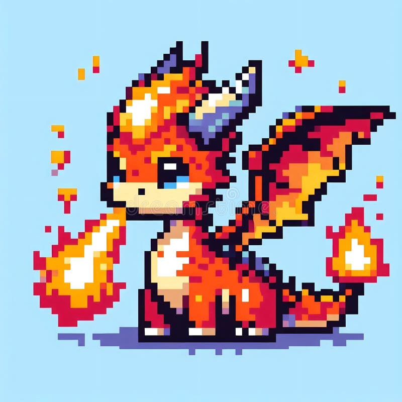 Dragon Spitting Fire, Pixel Art Stock Illustration - Illustration of ...