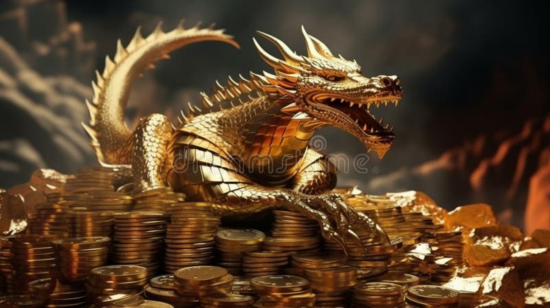 Dragon on the Stack of Gold. Generative AI Stock Illustration ...