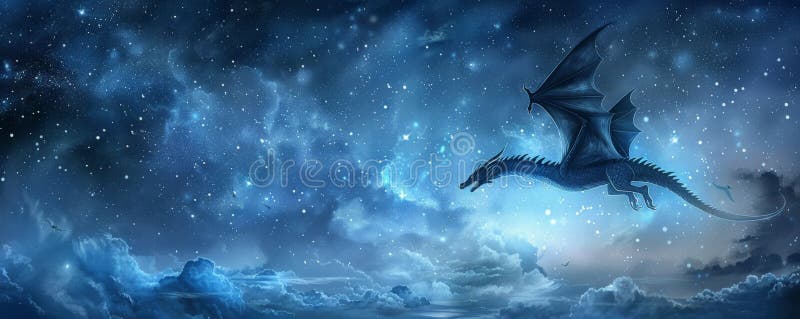 Dragon and Starry Night: a Dragon Flying through a Clear, Starry Night ...
