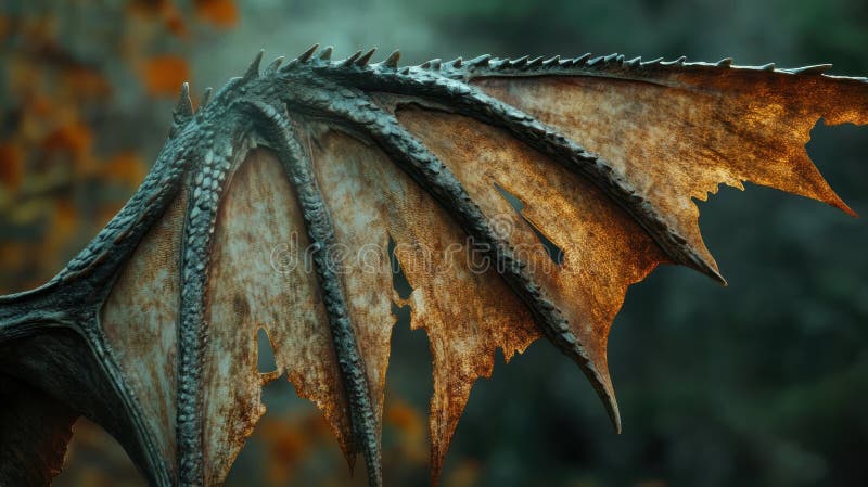 A Dragon Statue with a Large Wing on a Tree Stock Illustration ...
